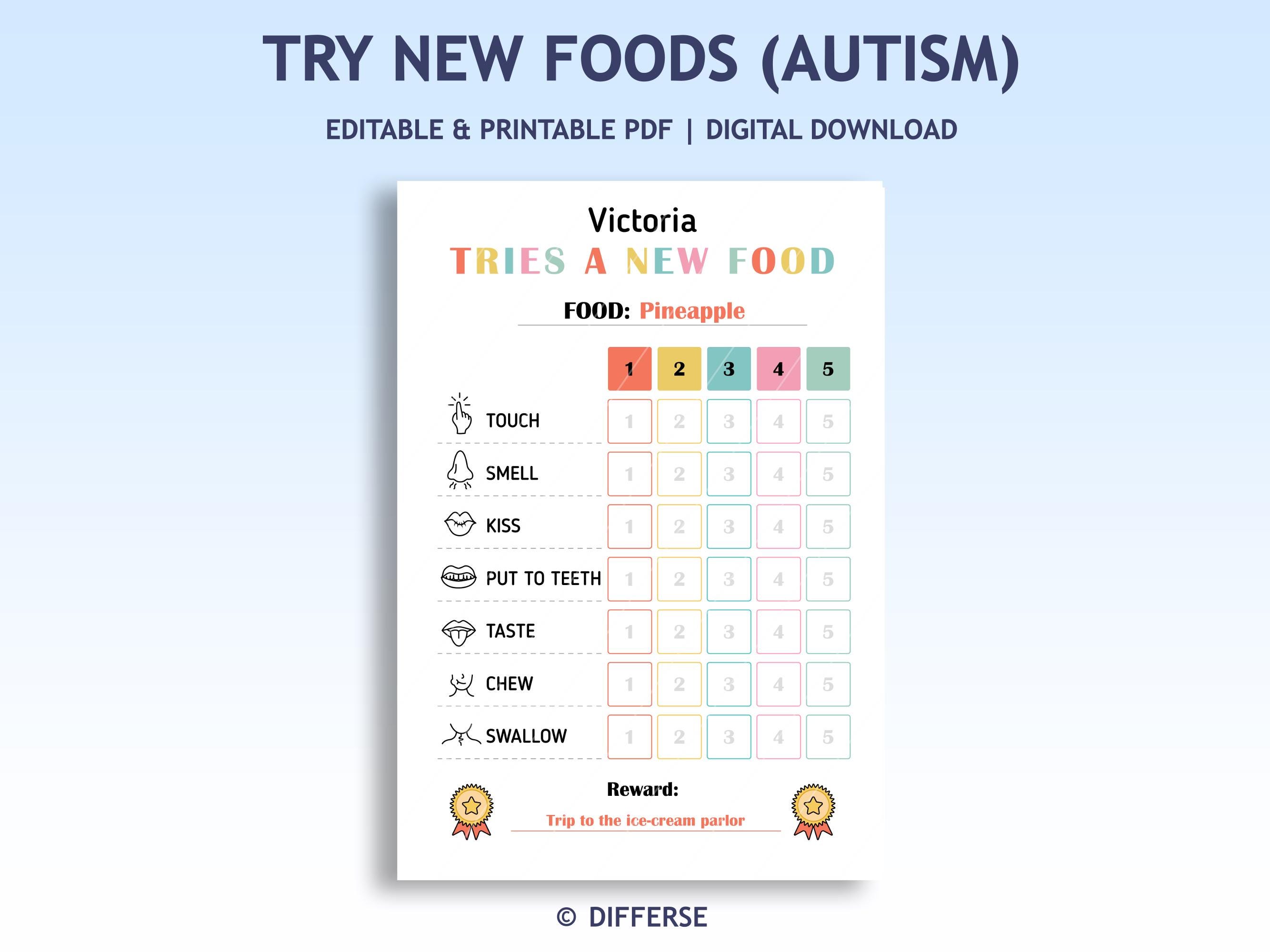 Autism Food Chart | Food Therapy | Fussy Eater Chart | Try New Foods ...