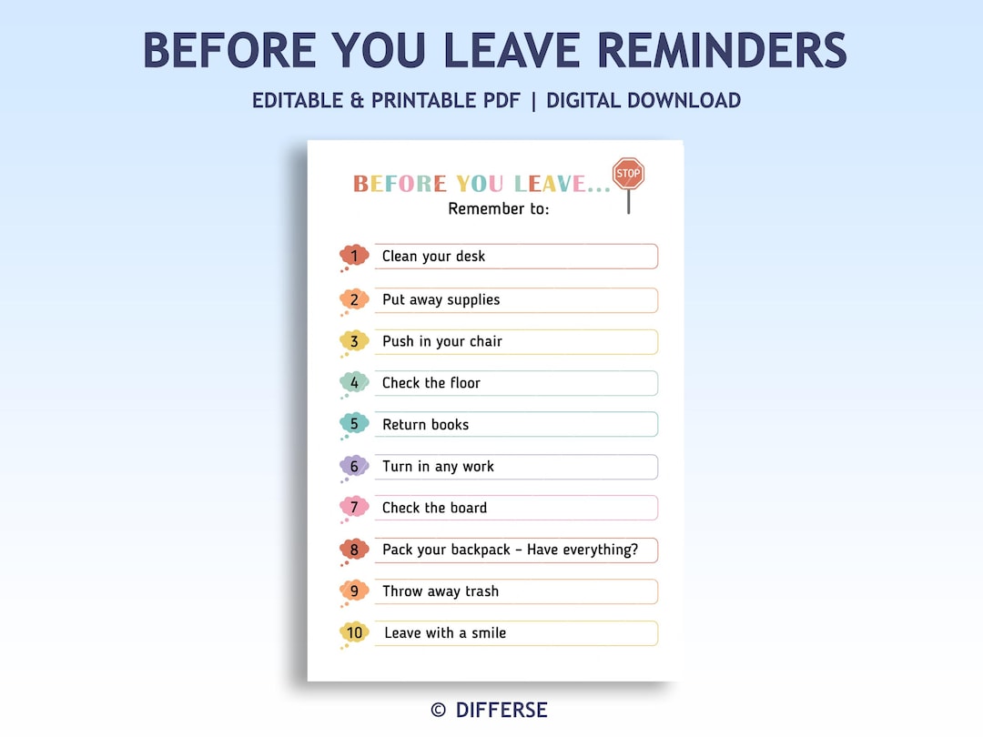 Before You Leave Classroom Reminders | Before You Leave Poster ...