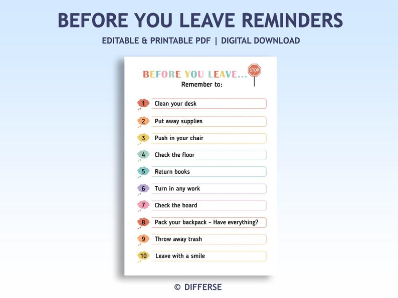 Before You Leave Classroom Reminders | Before You Leave Poster ...