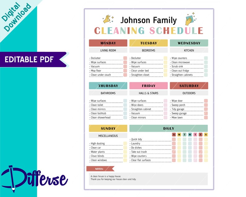 Editable Family Cleaning Schedule Kids Cleaning Schedule - Etsy