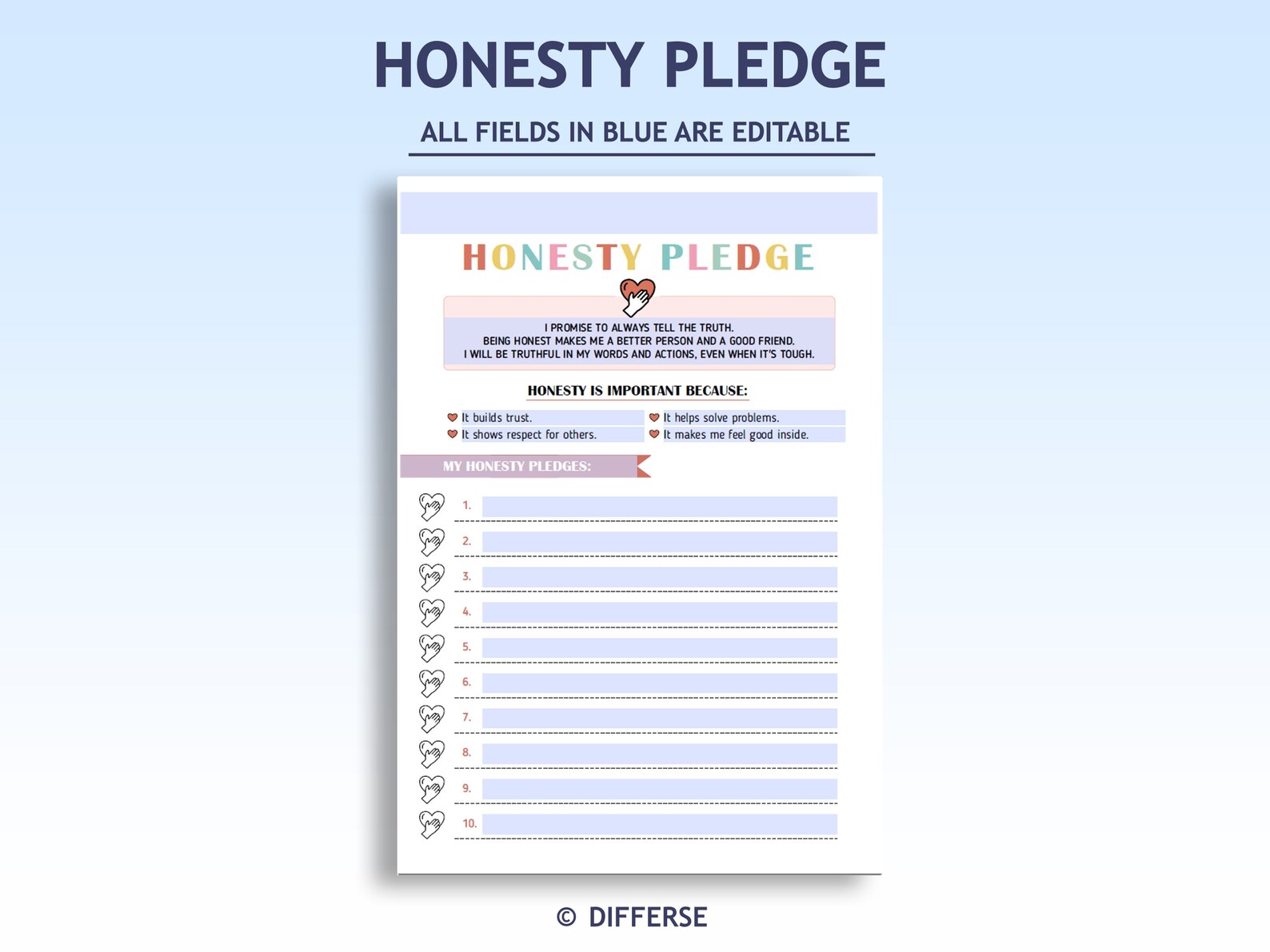 Kids Honesty Pledge | Tell the Truth | Behavior Correction Chart | Good ...