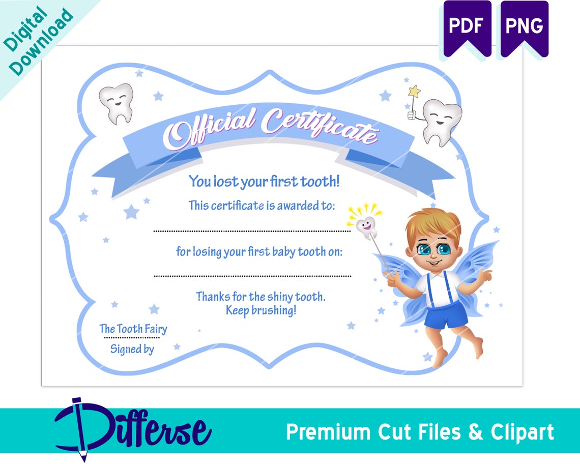 Tooth Fairy Certificate for Boys First Lost Tooth Tooth - Etsy