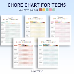 Teen Chore Chart | Daily Chore Chart for Teens | Printable Chore Chart ...
