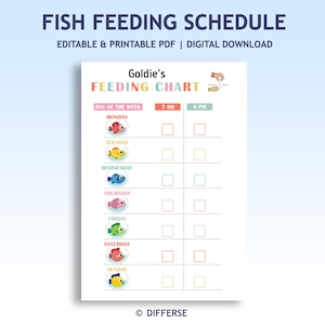 Fish Feeding Chart | Pet Feeding Chart | Fish Chart | Fish Feeding Log ...