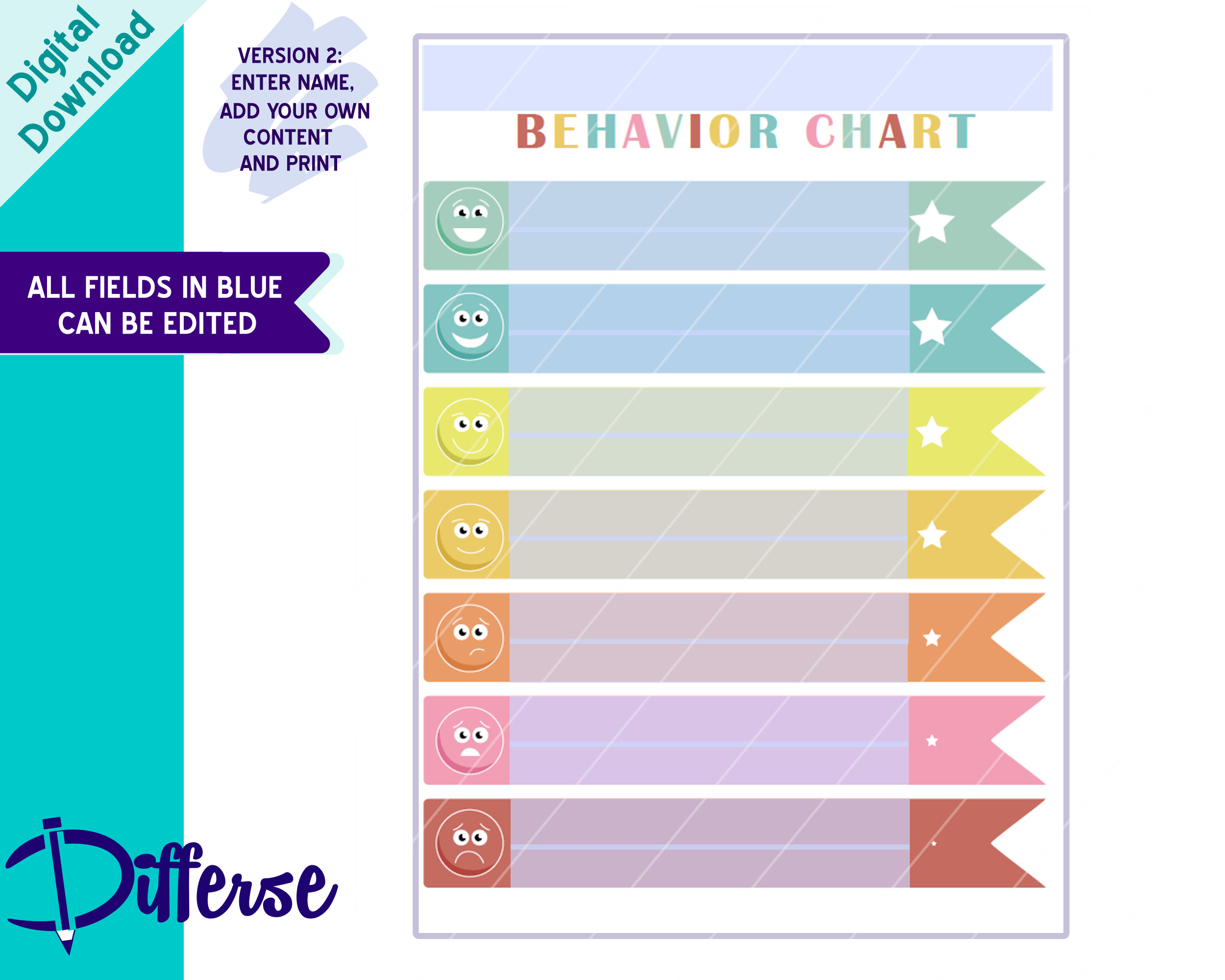 Colorful Behavior Chart Behavior Chart Smiley Face - Etsy UK
