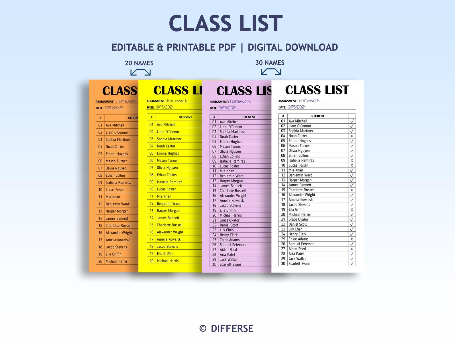Editable Class List Template | Class List Checklist | Attendance ...