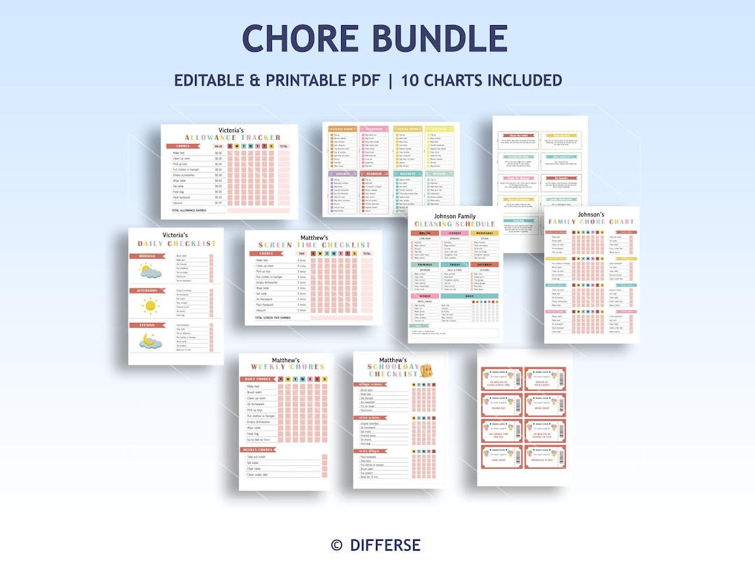 Chore Chart Bundle for Kids | Allowance Chart | Screen Time Checklist ...