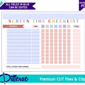 Screen Time Checklist Screen Time Chart Screen Time Tracker Chore Chart ...