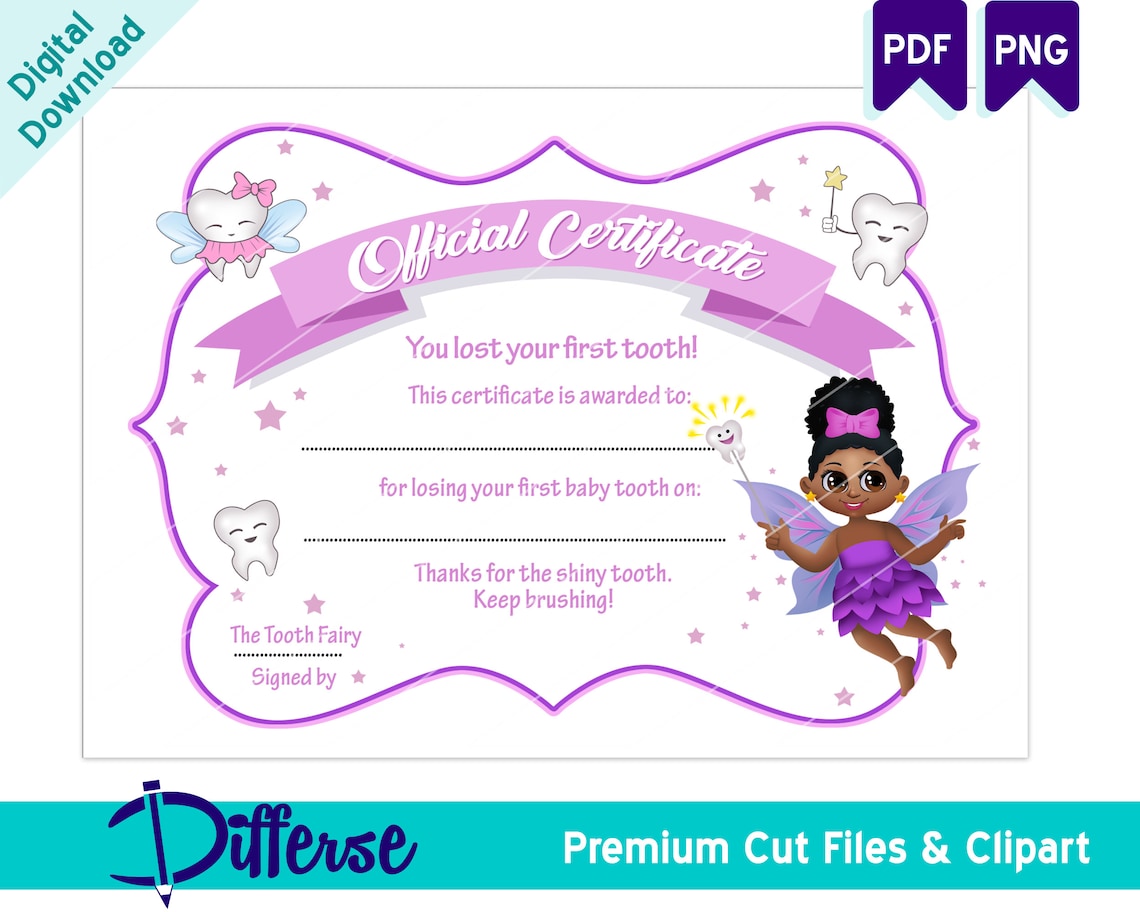 Tooth Fairy Certificate for Girls First Lost Tooth Tooth - Etsy