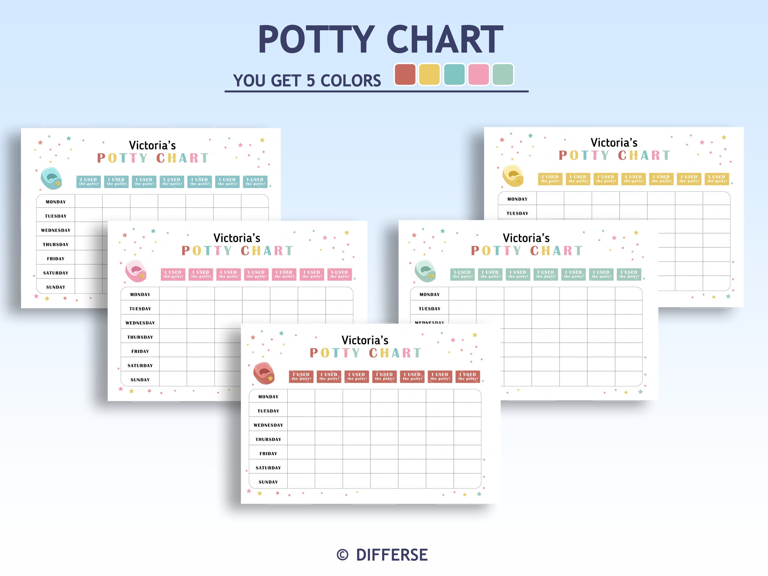 Editable Potty Training Chart for Kids | Potty Chart | Potty Training ...
