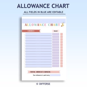 Allowance Chart for Kids | Allowance Tracker | Chore Chart | Incentive ...