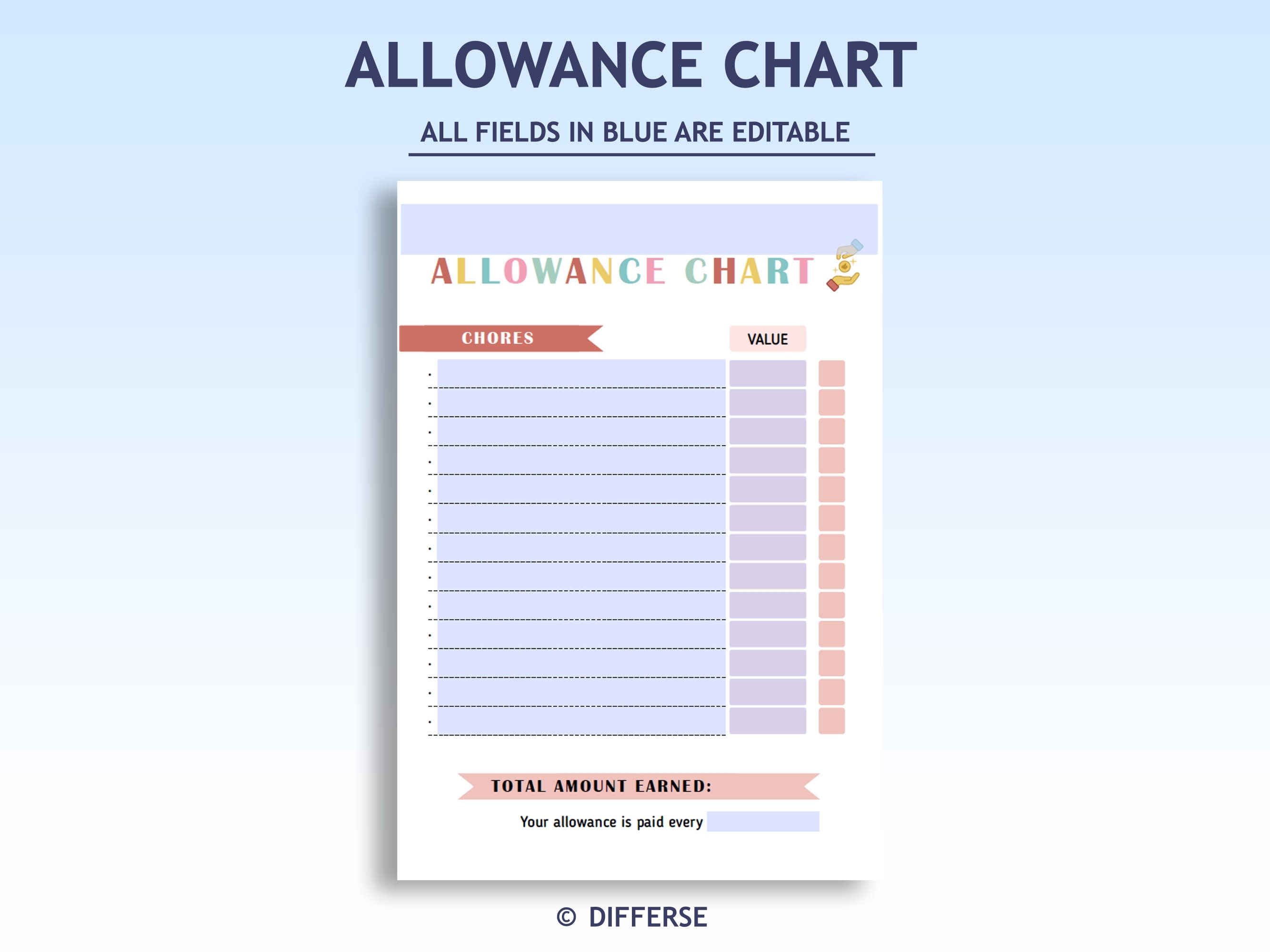 Allowance Chart for Kids | Allowance Tracker | Chore Chart | Incentive ...