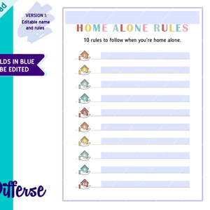Kids Safety Rules for Staying Home House Rules for Kids Alone Rules ...