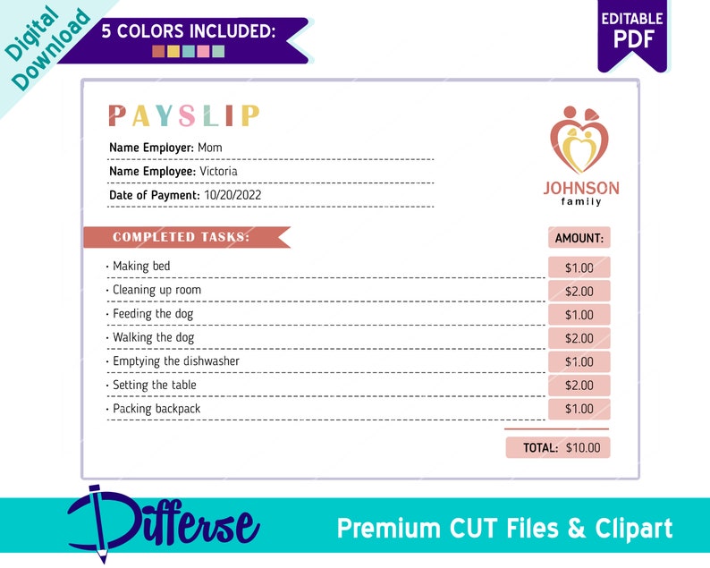 Editable Payslip for Kids Reward System for Kids Allowance - Etsy Australia