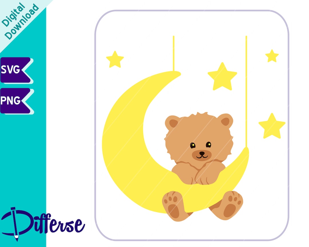 Cute Bear on Moon SVG | SVG Cut File & PNG | Teddy Bear Svg | Teddy ...