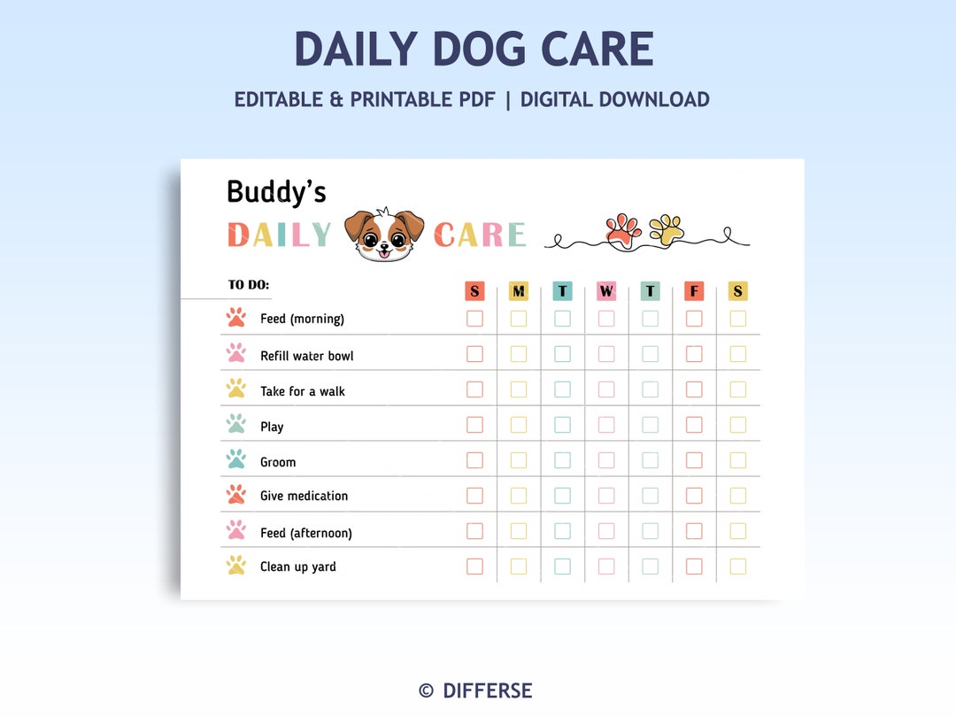 Kids Dog Care Checklist | Printable Dog Care Planner | Pet Care ...