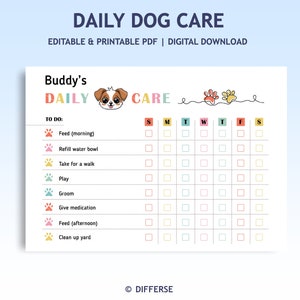 Kids Dog Care Checklist | Printable Dog Care Planner | Pet Care ...