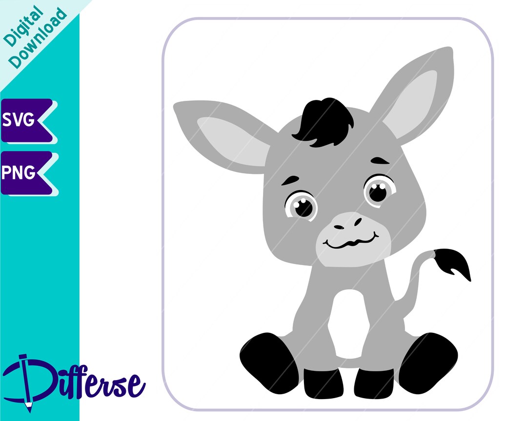 Cute Baby Donkey SVG | SVG Cut File & PNG | Donkey Svg | Baby Farm ...