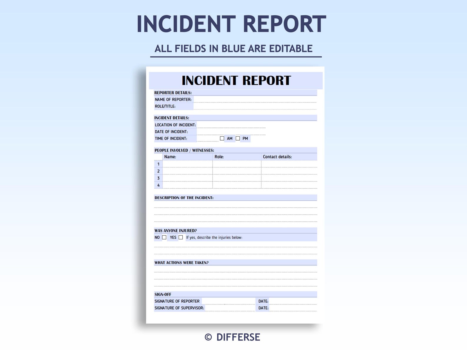 Editable Incident Report Form | Accident Report Sheet | Student Injury ...