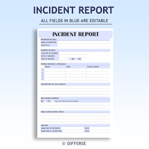 Editable Incident Report Form | Accident Report Sheet | Student Injury ...
