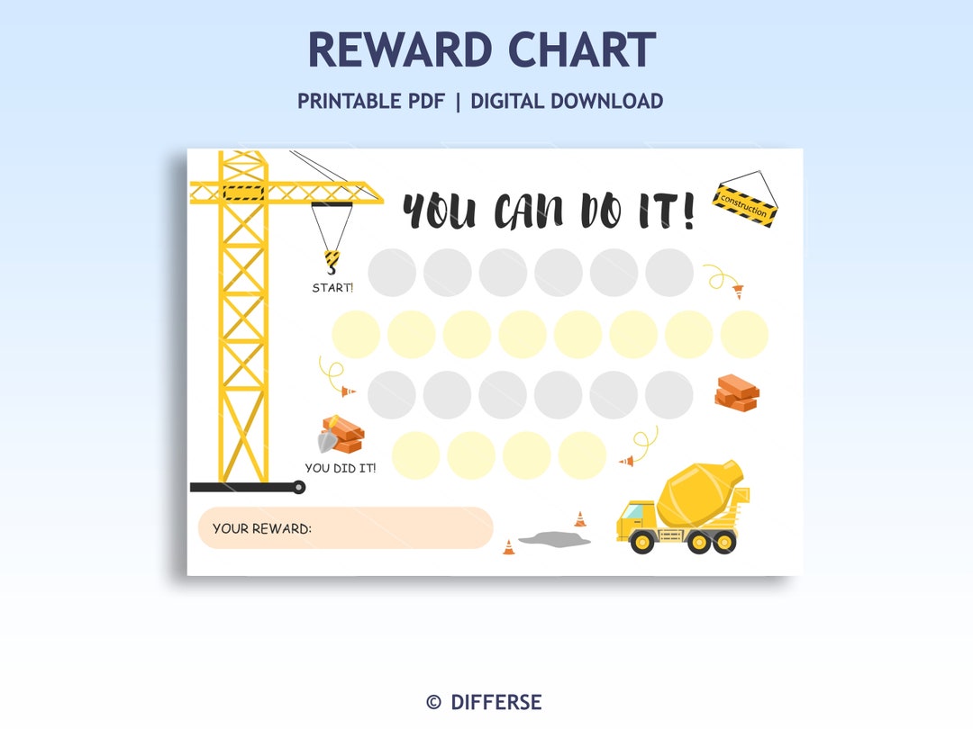 Printable Construction Reward Chart for Children | Behavior Chart ...