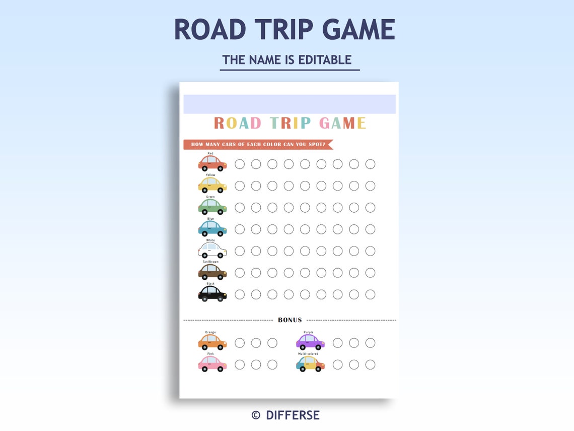 Printable Road Trip Game | Car Games | Counting Colored Cars | Car ...