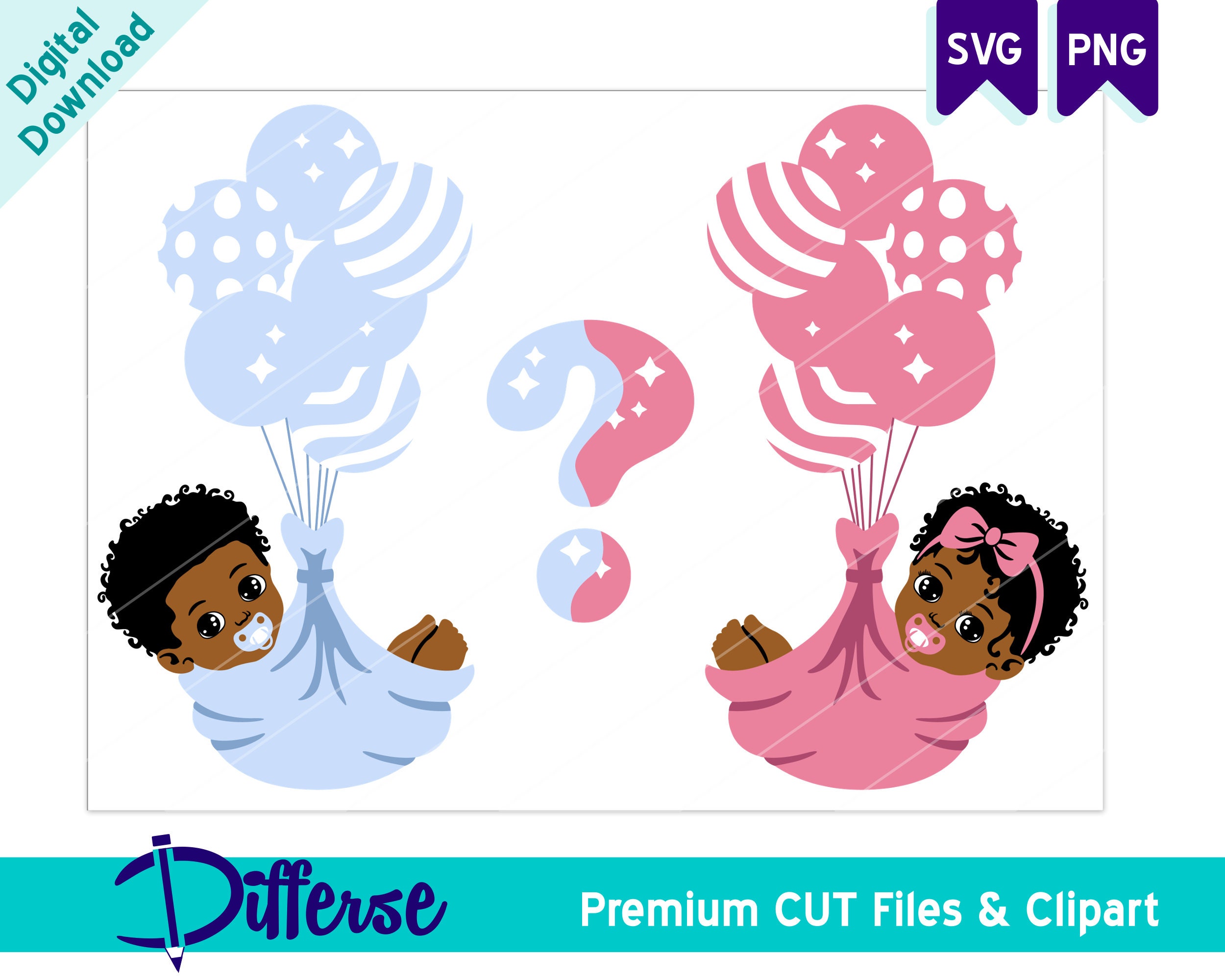Gender Reveal SVG SVG Cut File & PNG African American - Etsy