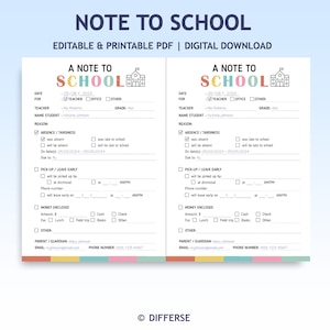 Note to School Template | School Note From Home | Excuse Note | Note ...