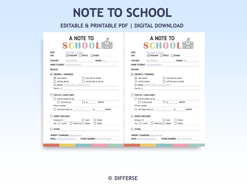 Note to School Template | School Note From Home | Excuse Note | Note ...