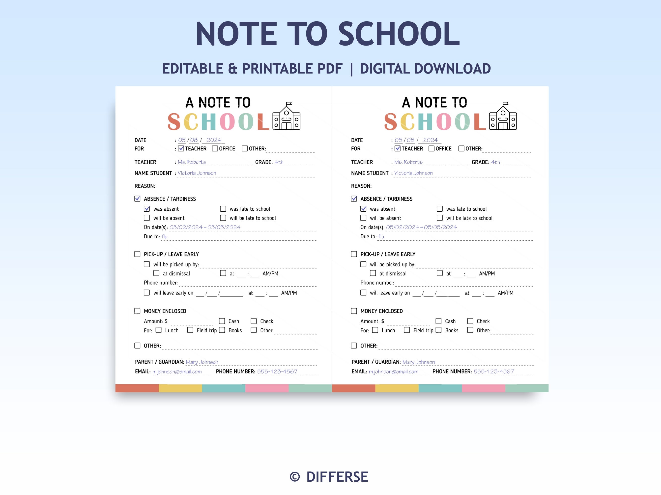 Note to School Template | School Note From Home | Excuse Note | Note ...