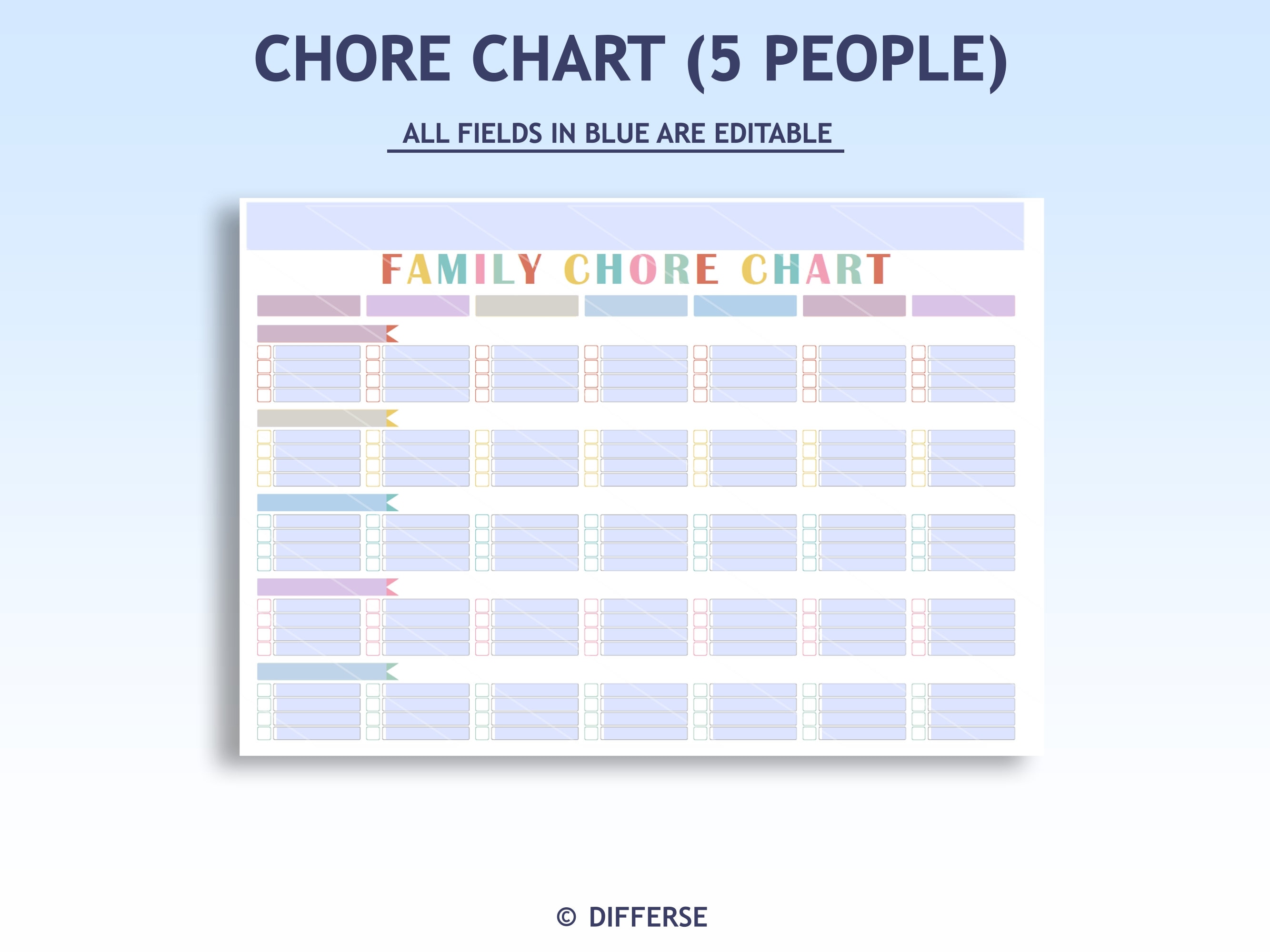 Chore Chart for 5 Kids | Family Chore Chart | Kids Chore Chart | Family ...