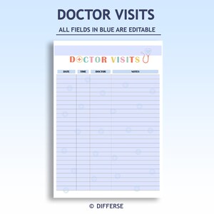 Kids Doctor Visits Template | Doctor Visit Notes | Doctor Tracker ...