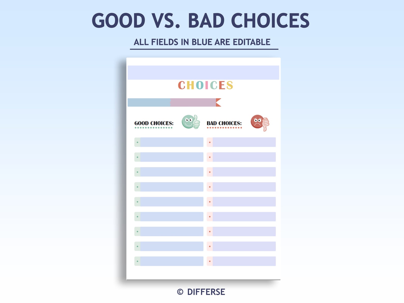 Good and Bad Choices | Positive and Negative Behavior | Behavior Chart ...