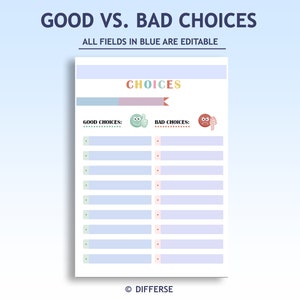 Good and Bad Choices | Positive and Negative Behavior | Behavior Chart ...