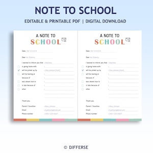School Note From Home | Note to School Template | Excuse Note | Note ...