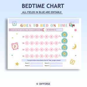 Bedtime Chart | Go to Bed on Time | Bedtime Reward Chart | Reward Chart ...