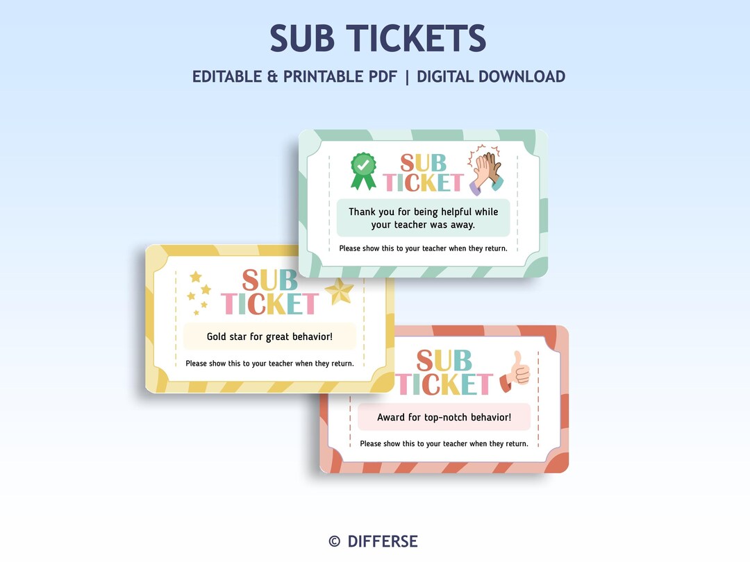 Sub Tickets | Substitute Tickets | Substitute Teacher Reward | Behavior ...