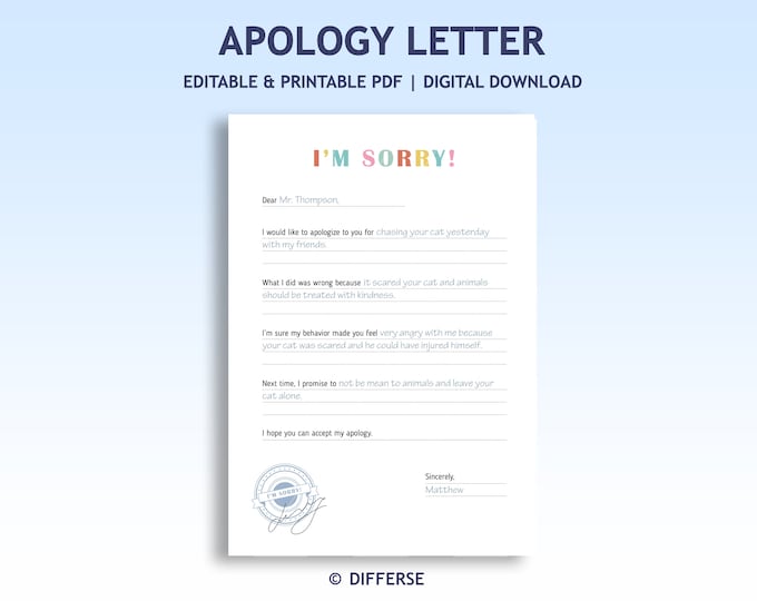 Kids Apology Letter Printable | Apology Template for Children | How to ...