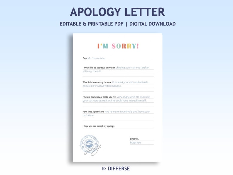 Kids Apology Letter | Letter of Apology | Apology Template | Apology ...