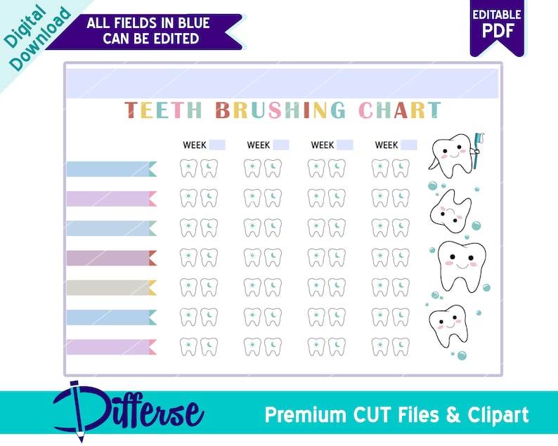 Teeth Brushing Chart Brush Your Teeth Tooth Chart Brush - Etsy