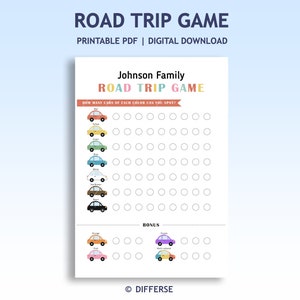 Printable Road Trip Game | Car Games | Counting Colored Cars | Car ...