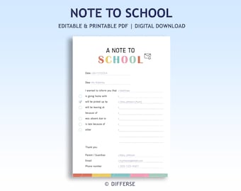 Note From Home Printable | Printable School Note | Note for School Card ...