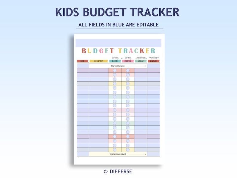 Kids Budget Tracker | Editable Budget Tracker | Allowance Tracker ...