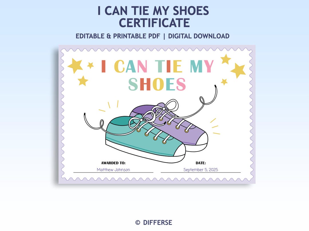 Shoe Tying Certificate | I Can Tie My Shoes Certificate | Club of Kids ...