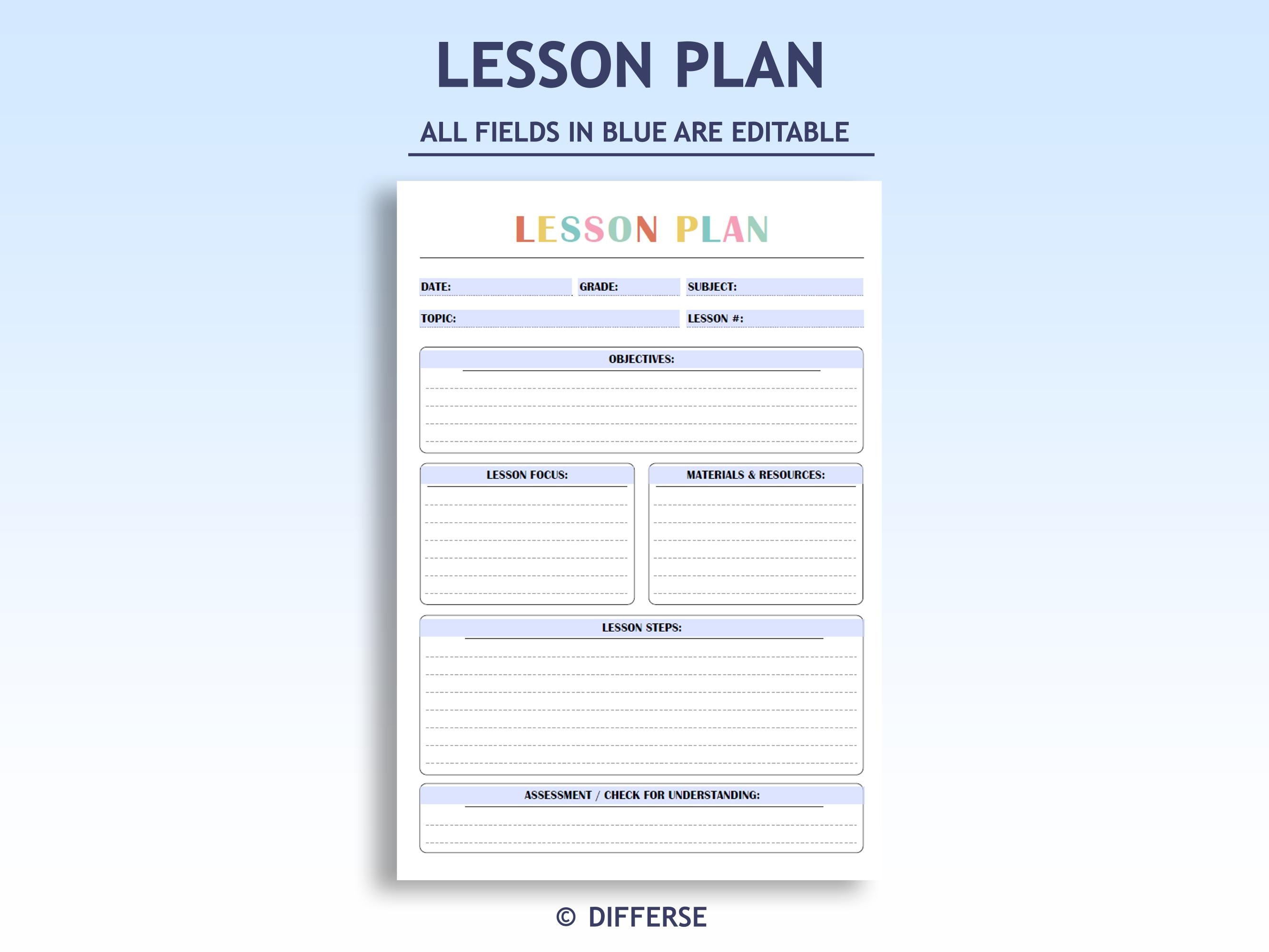 Editable Lesson Plan | Lesson Template | Daily Lesson Plan for School ...