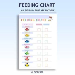 Fish Feeding Chart | Pet Feeding Chart | Fish Chart | Fish Feeding Log ...