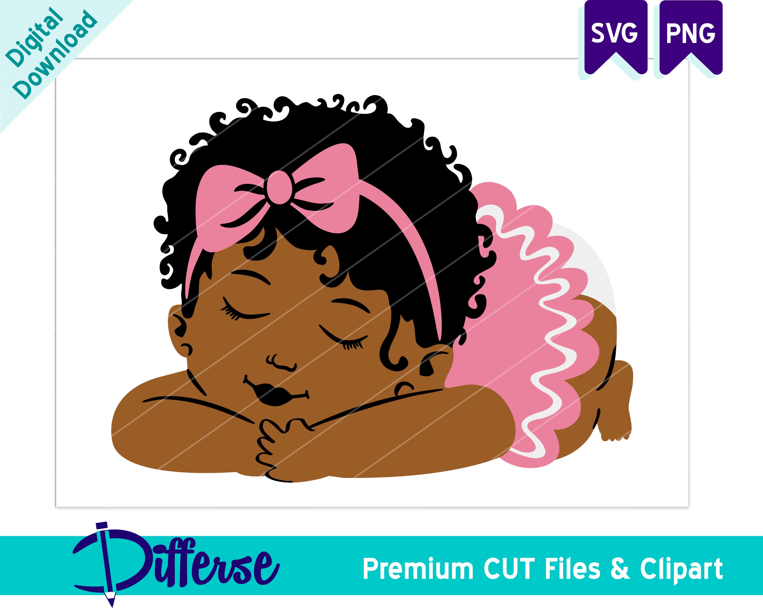 Cute Black Baby Girl Sleeping SVG Cut File & PNG African - Etsy