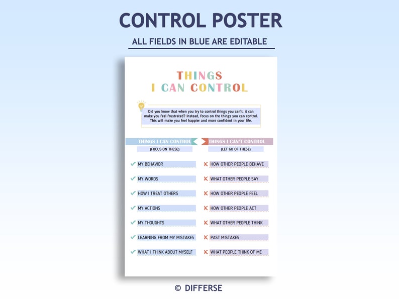 Things I Can Control | Control Poster for Classroom | Circle of Control ...
