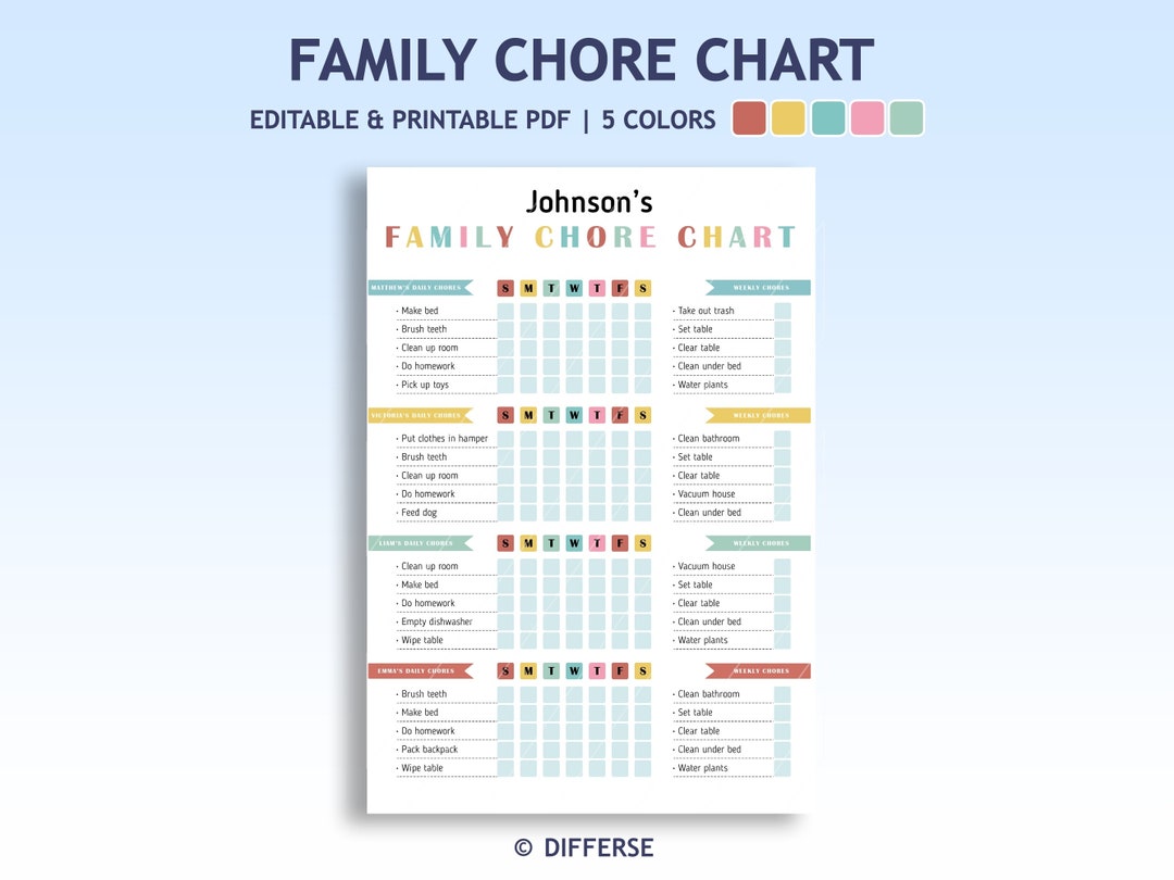 Editable Family Chore Chart | Daily and Weekly Chores | Printable Chore ...
