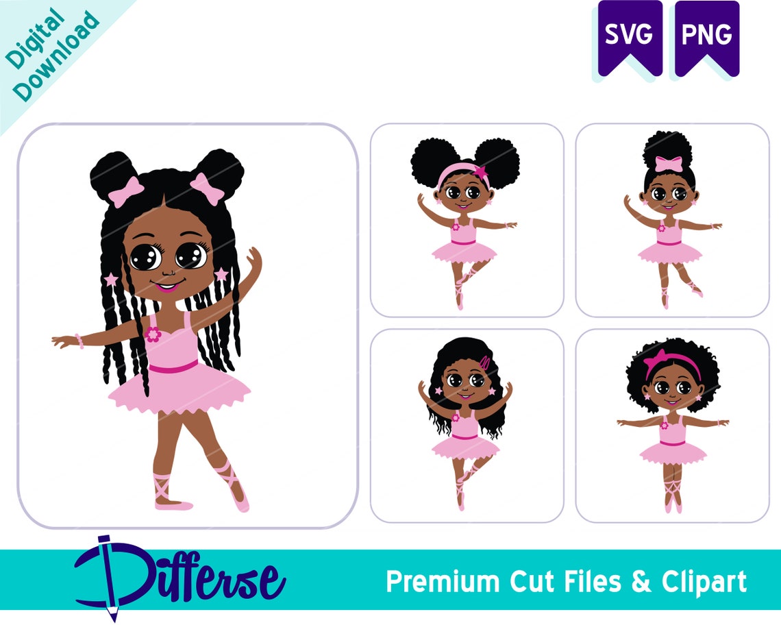 Set of 5 African American Ballerinas | SVG Cut File & PNG | Black ...